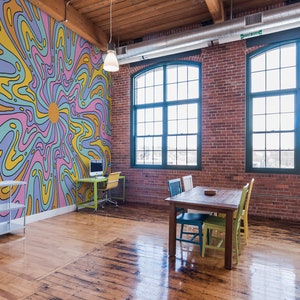 Groovy Removable Vinyl Mural / Peel and Stick Psychedelic Wallpaper ...