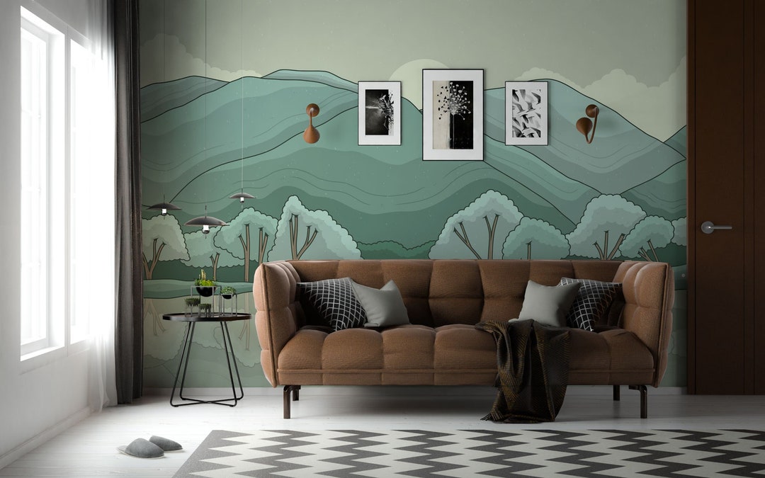 Mountains Sunrise Removable Vinyl Mural / Peel and Stick Sunrise ...