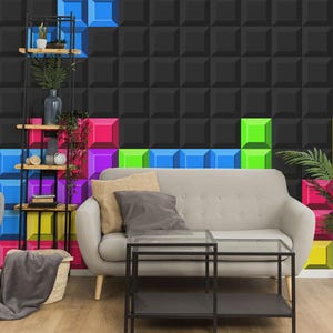 Tetris Pattern Wallpaper Mural – Peel and Stick Video Game Wall Art - Etsy