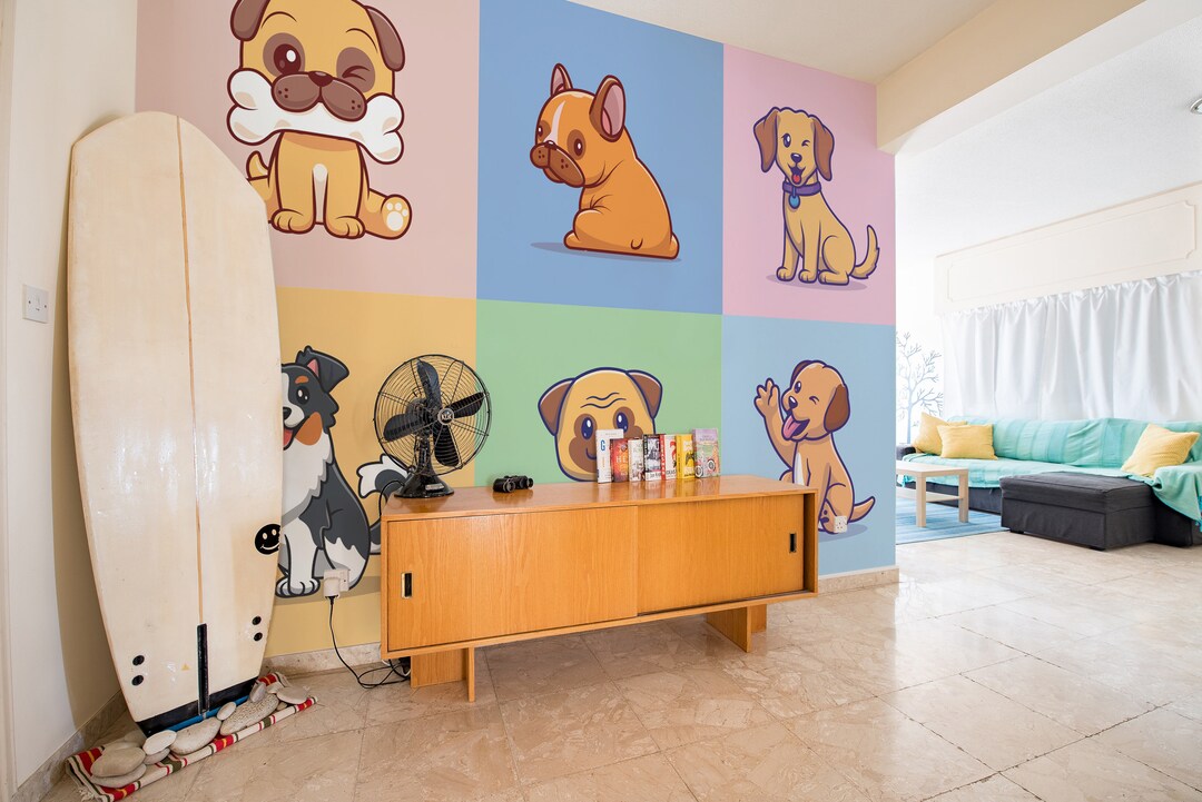 Dog Removable Vinyl Mural / Peel and Stick Color Wallpaper / Dog Photo ...