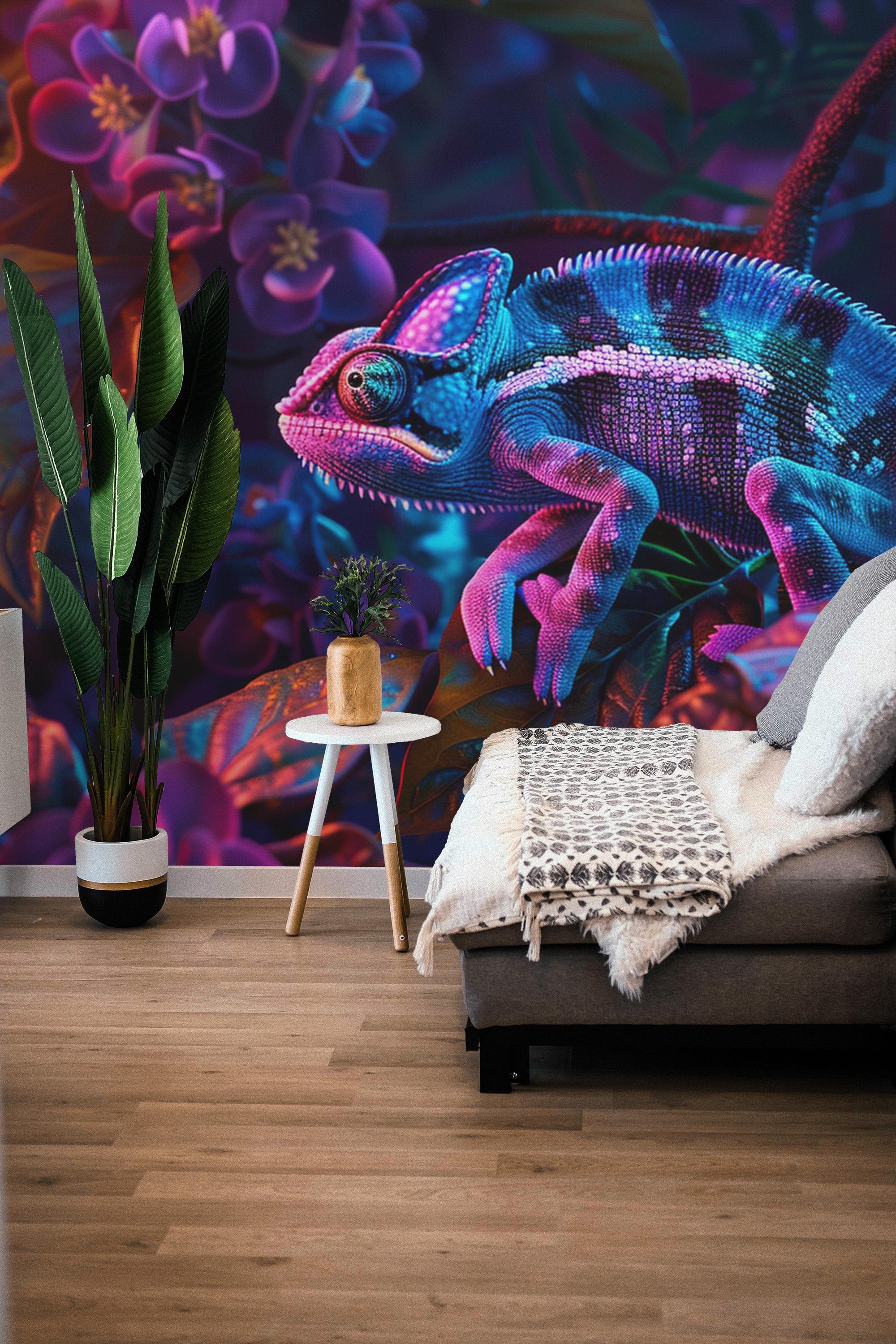 Chameleon in Neon Lights Removable Vinyl Mural / Peel and Stick Neon ...