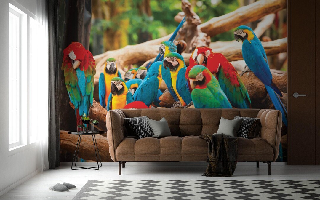 Parrot Removable Vinyl Mural / Peel and Stick Bird Pattern Wallpaper ...