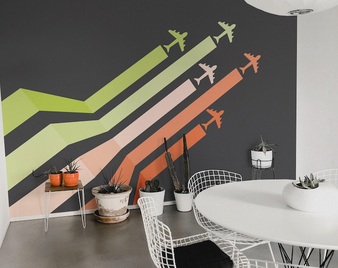Vintage Airplane Wall Mural / Retro Style / Aircraft Wallpaper/ Cockpit ...