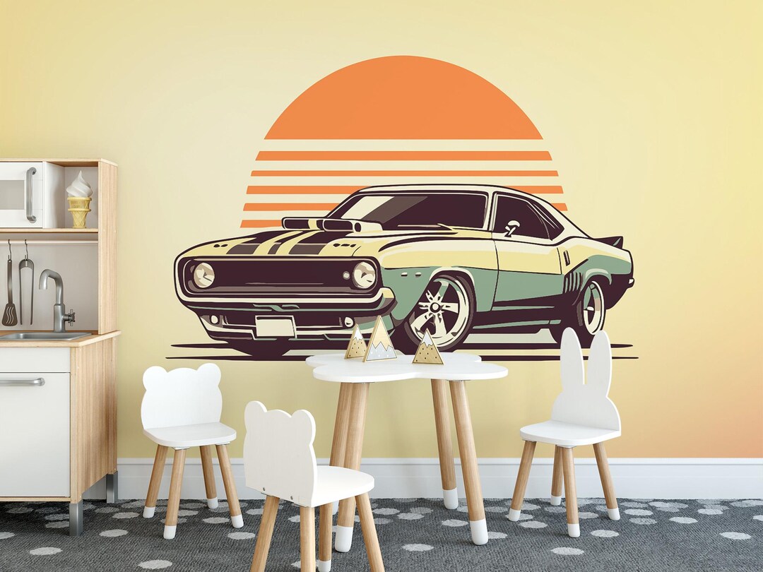 Retro Muscle Car Wallpaper Mural – Peel & Stick or Non-pasted - Etsy