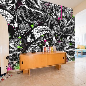 Dark Neon Tattoo Wallpaper / Urban Ink Wall Mural / Modern Bold Mural ...
