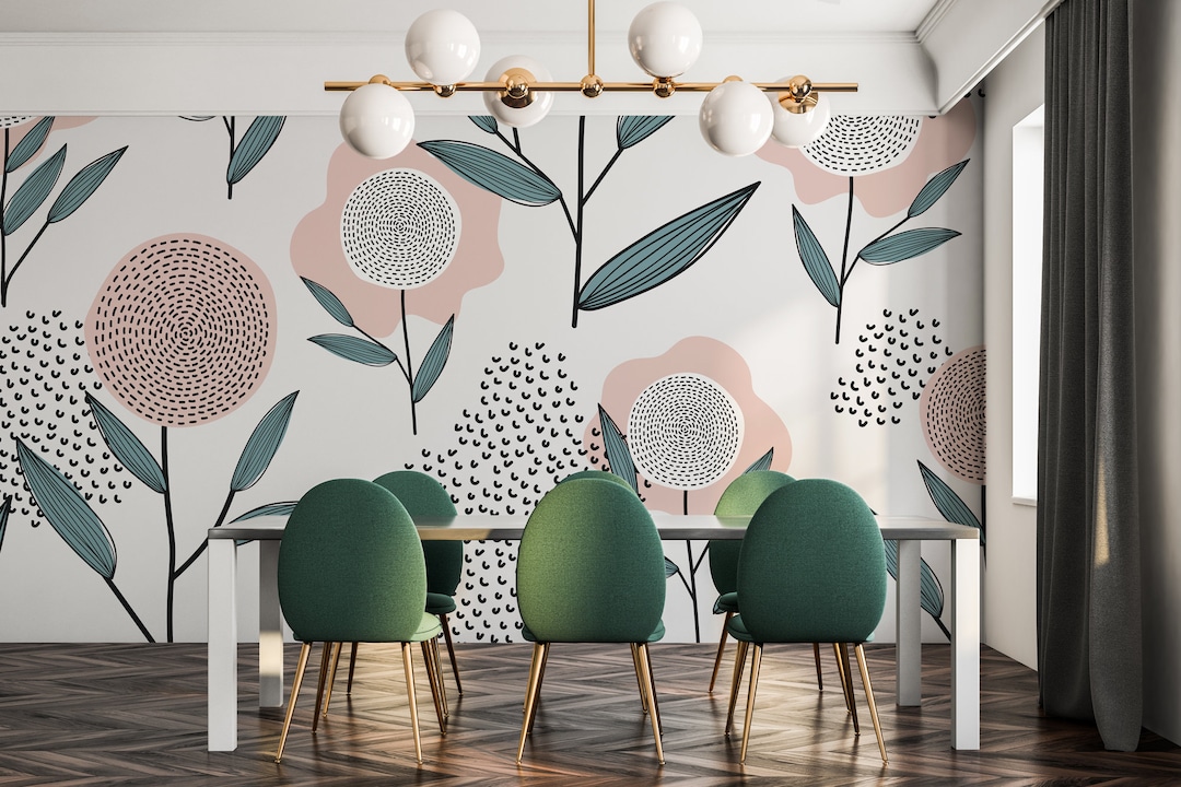 Large Flowers Removable Vinyl Mural / Peel and Stick Large Scale ...