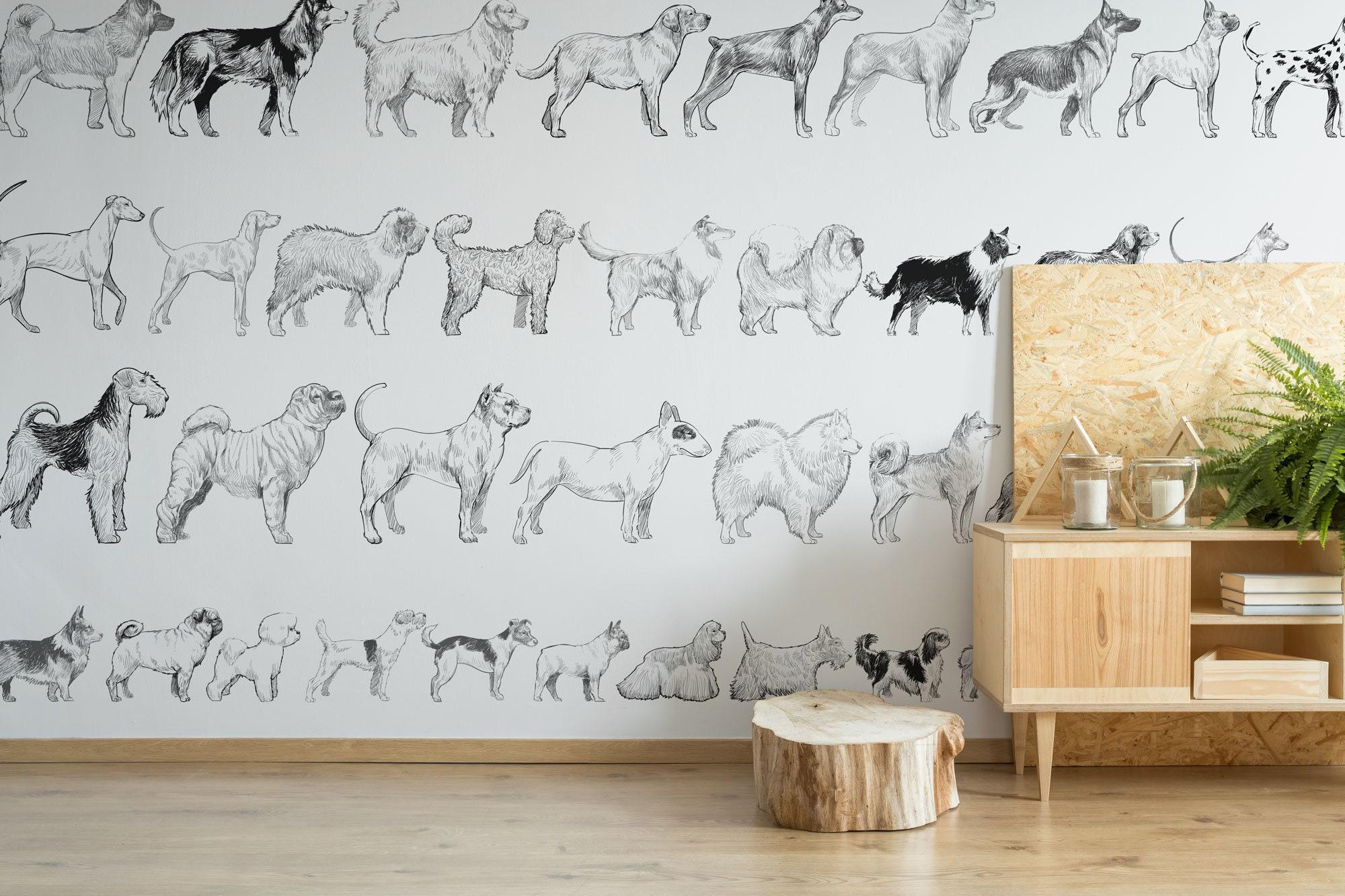 Dog Breed Removable Vinyl Mural / Peel and Stick Dog Pattern Wallpaper ...