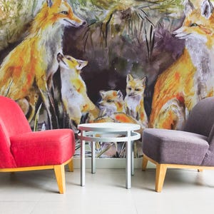Watercolor Fox Family Mural – Peel and Stick Wallpaper - Etsy