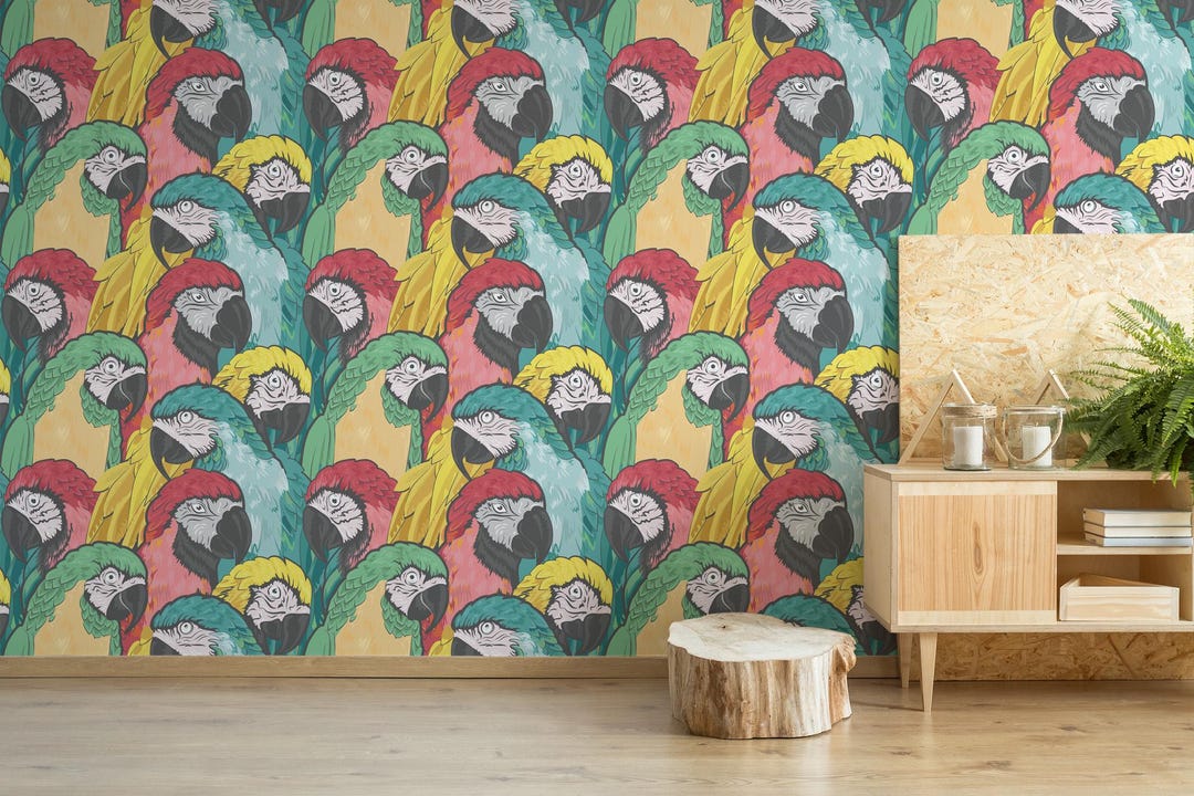 Colorful Parrots Wallpaper / Tropical Bird Wall Mural / Macaw Mural ...
