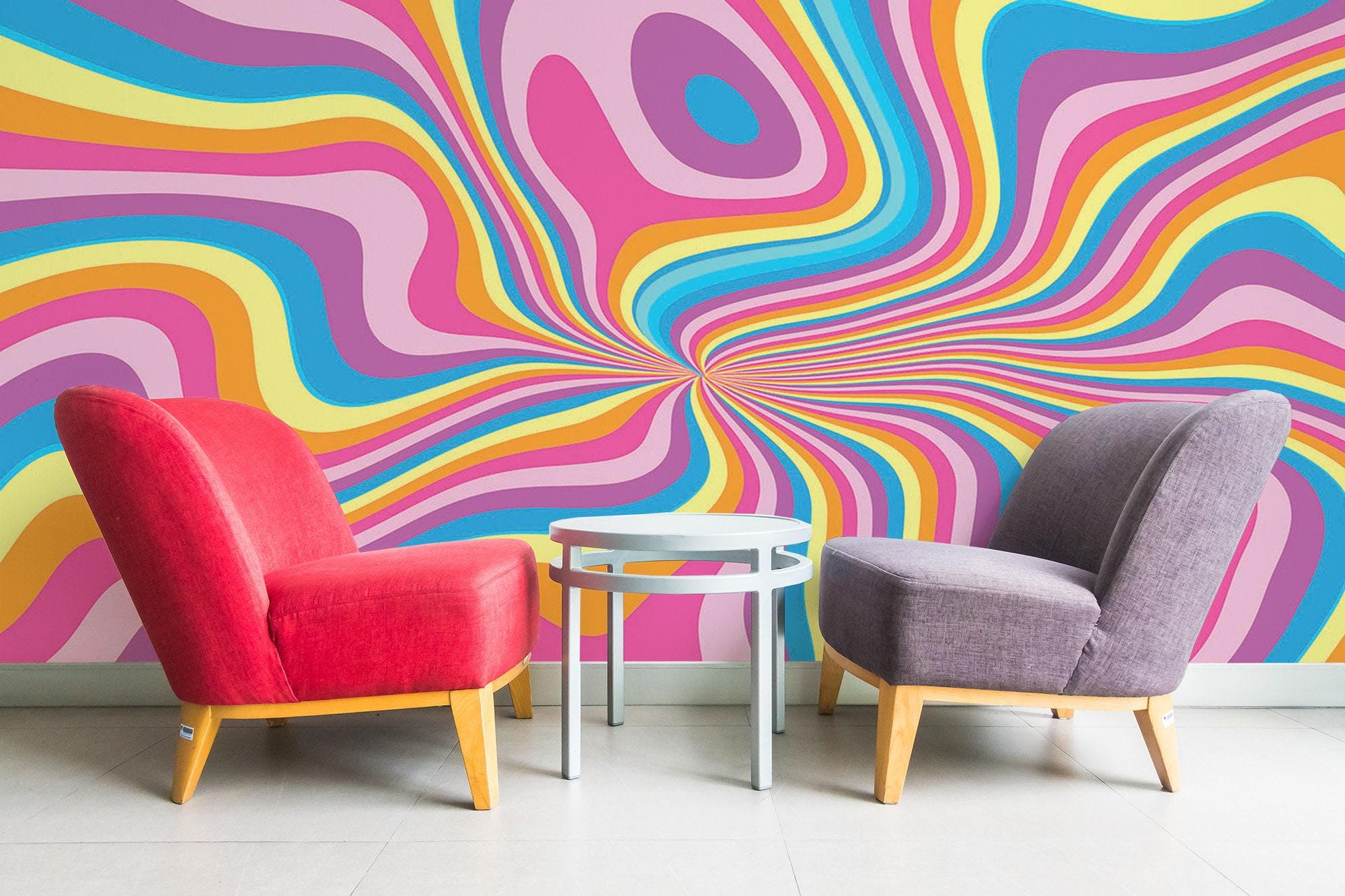 Psychedelic Removable Vinyl Mural / Peel and Stick Funky Pattern ...
