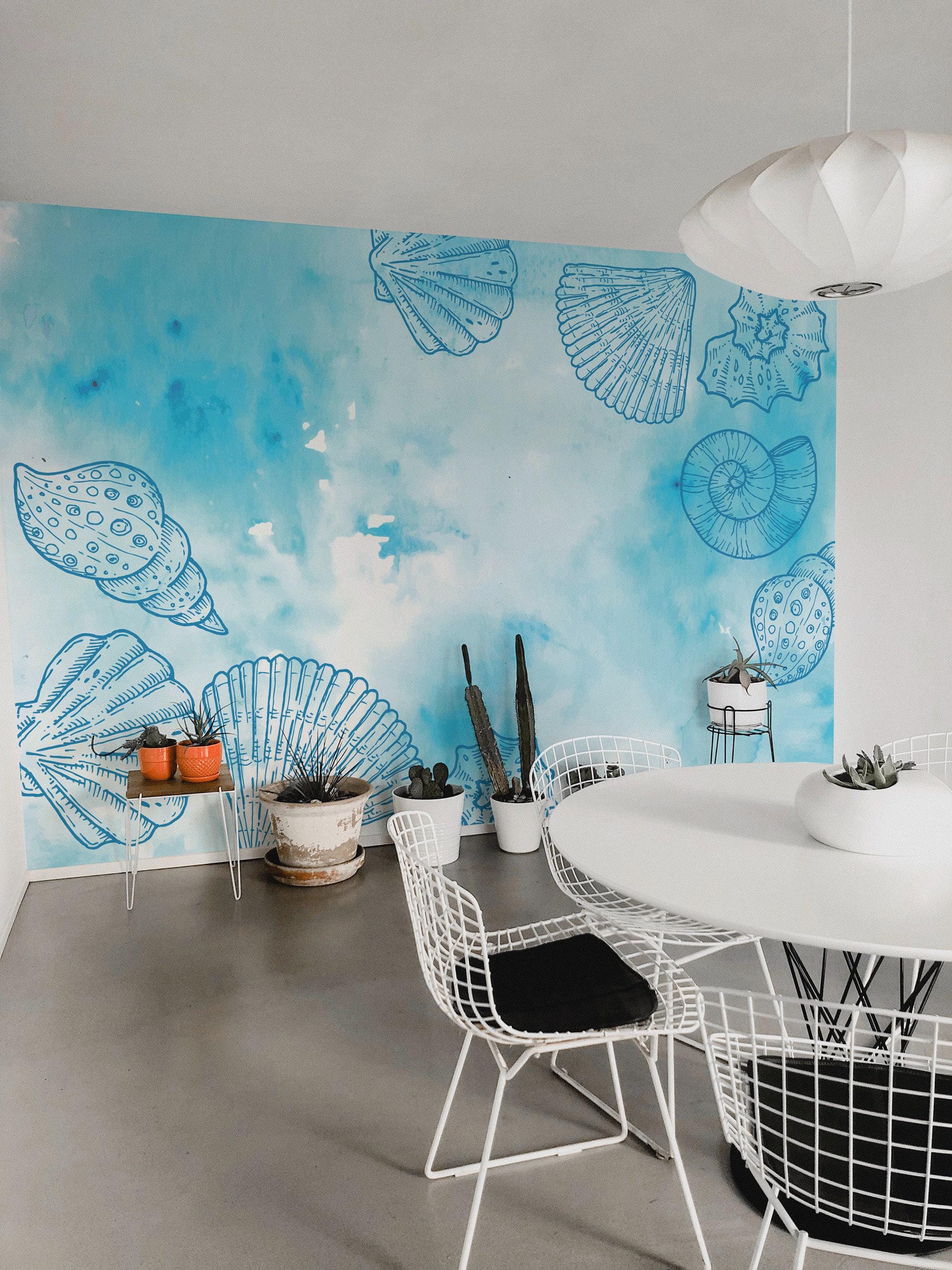 Seashell Removable Vinyl Mural / Peel and Stick Watercolor Pattern ...