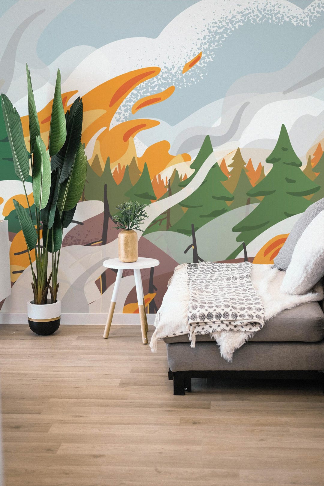 Wildfire Removable Vinyl Mural / Peel and Stick Fire Pattern Wallpaper ...