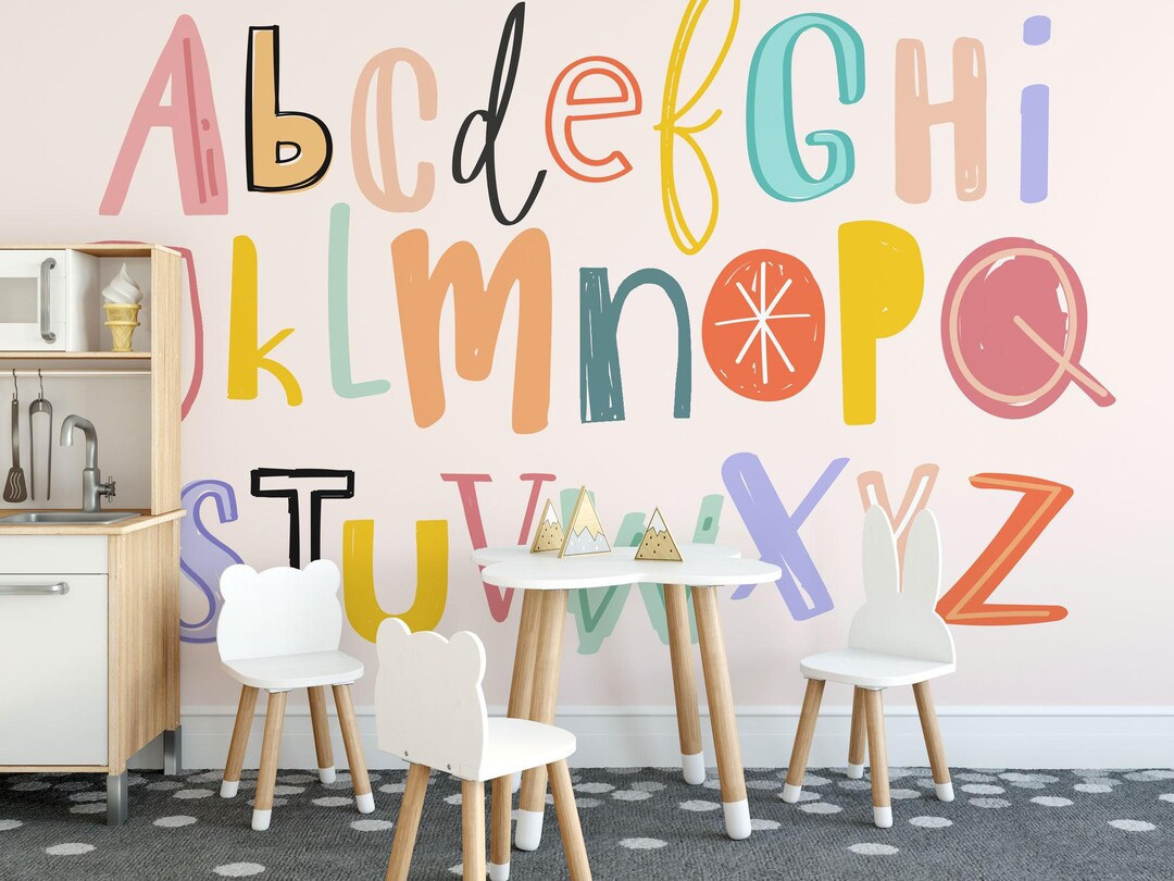 Kids Colorful Alphabet Removable Vinyl Mural / Peel and Stick Alphabet ...