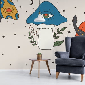 70s Psychedelic Removable Vinyl Mural / Peel and Stick 70s Wallpaper ...