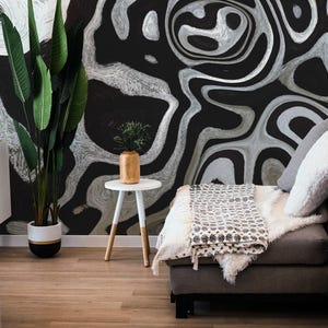 Abstract Swirl Mural – Black and White Vinyl Wallpaper, Peel & Stick - Etsy