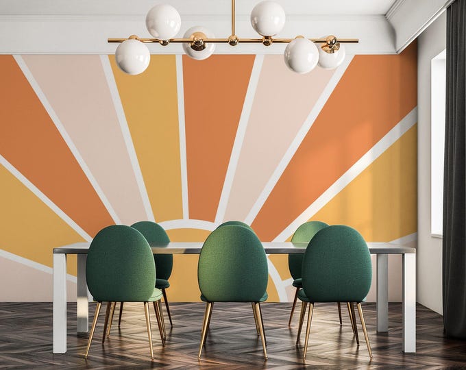 Boho Sun and Rays Mural | Removable Self Adhesive Sunset Mural | Home ...
