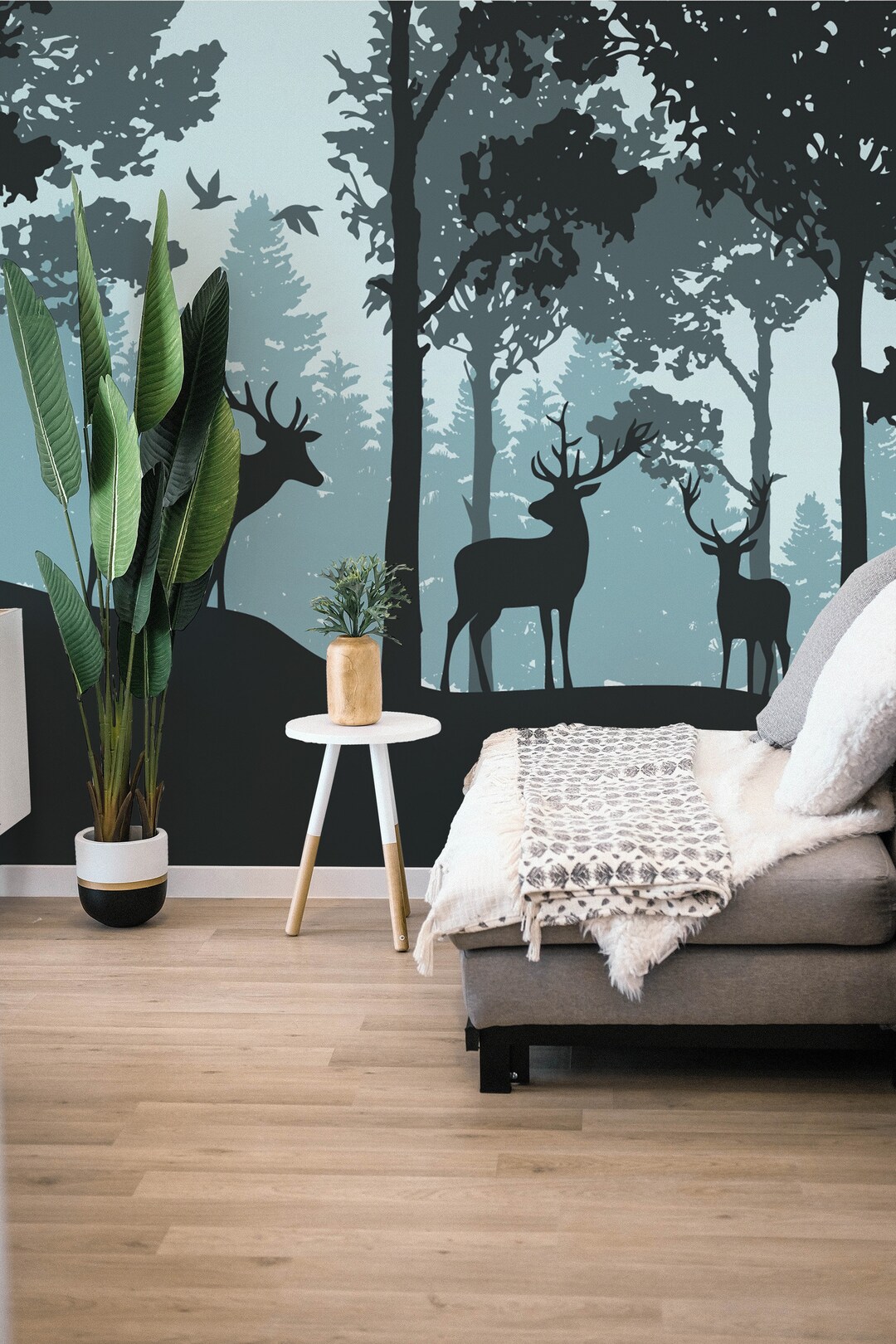 Deer Removable Vinyl Mural / Peel and Stick Forest Wallpaper / Deer ...