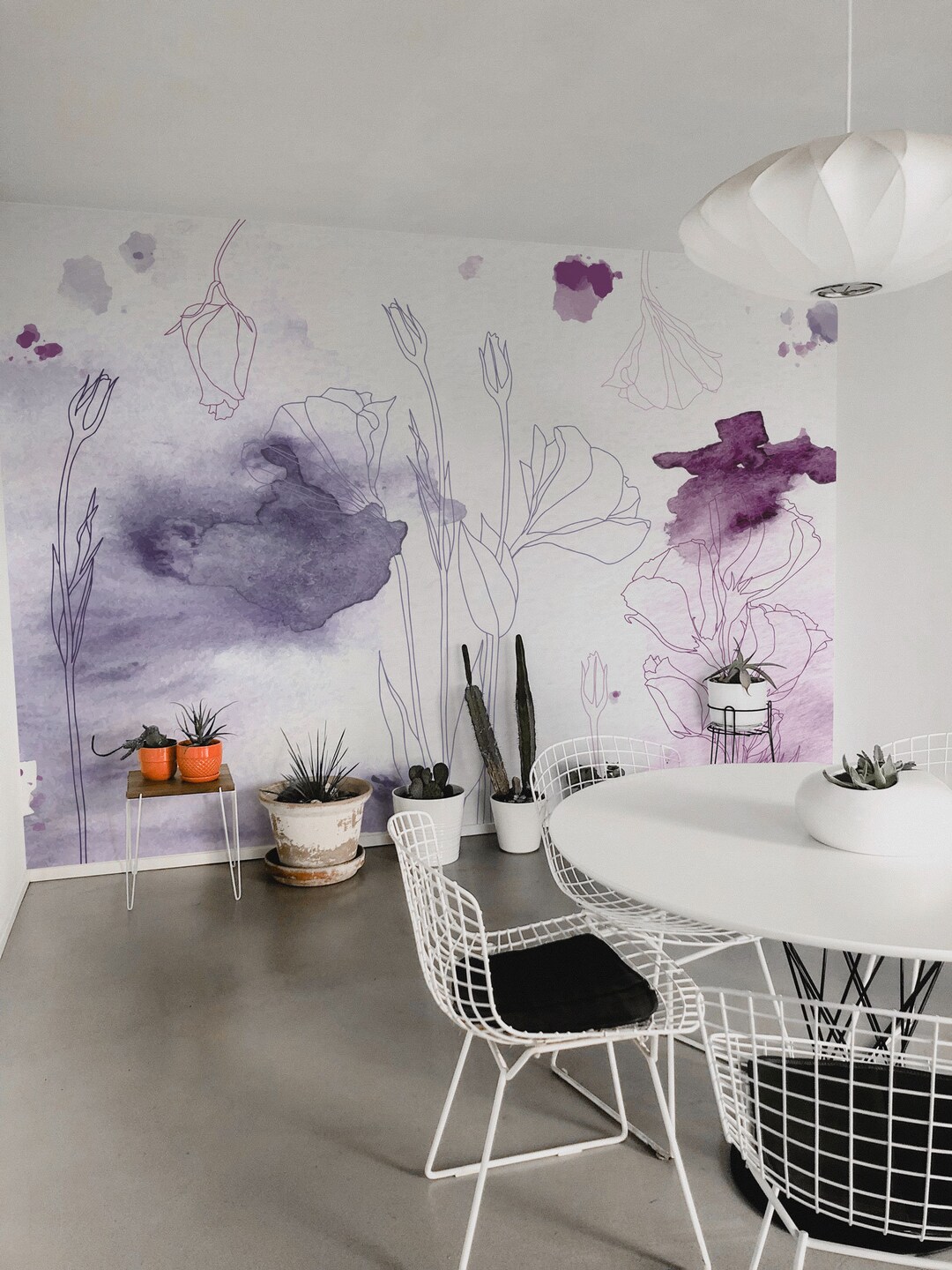 Purple Watercolor Floral Floral Removable Vinyl Mural / Peel and Stick ...