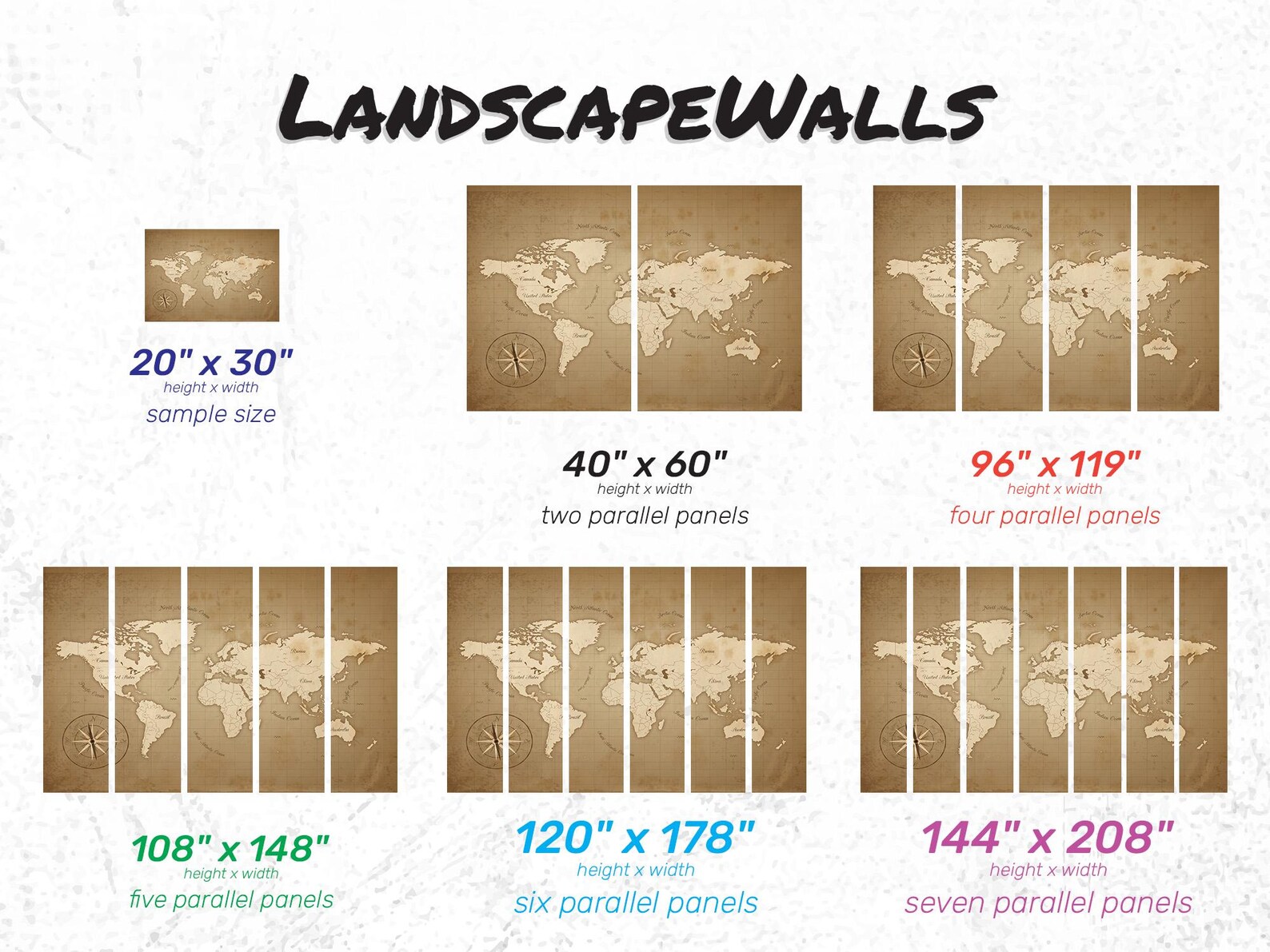World Map Removable Vinyl Mural / Peel and Stick World Map Pattern ...