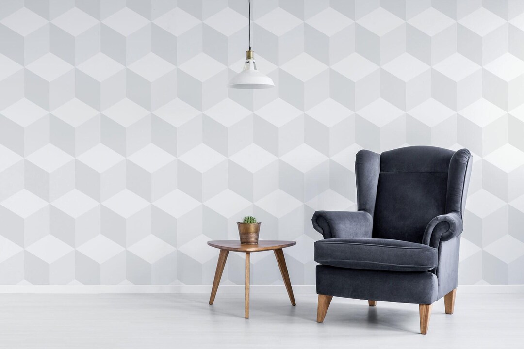 Geometric Cubes Removable Vinyl Mural / Peel and Stick 3D Cubes Pattern ...