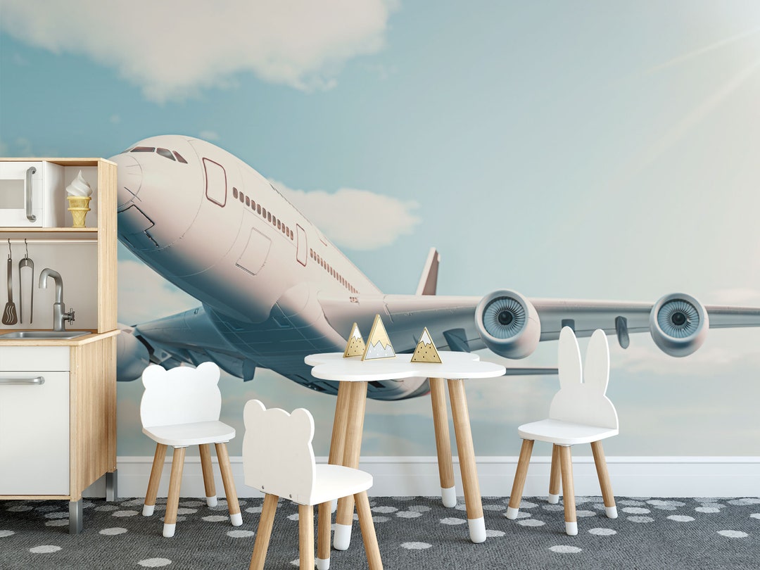 Airplane Removable Vinyl Mural / Peel and Stick Sky Wallpaper ...