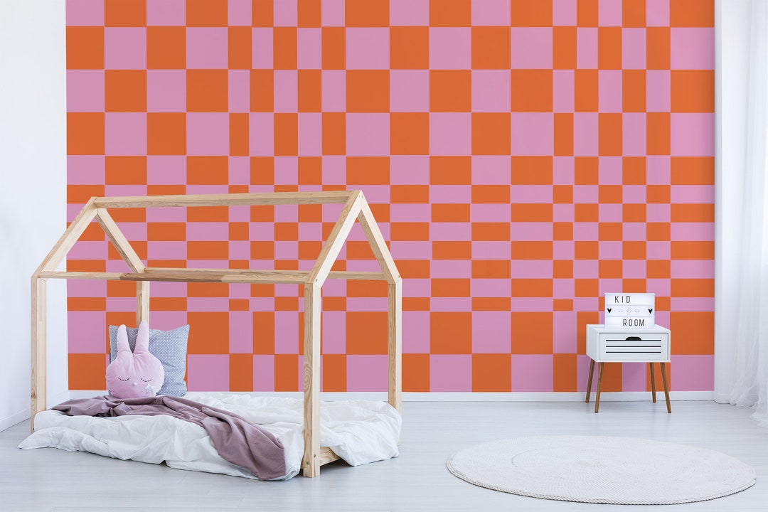 Checkered Removable Vinyl Mural / Peel and Stick Vintage Wallpaper ...