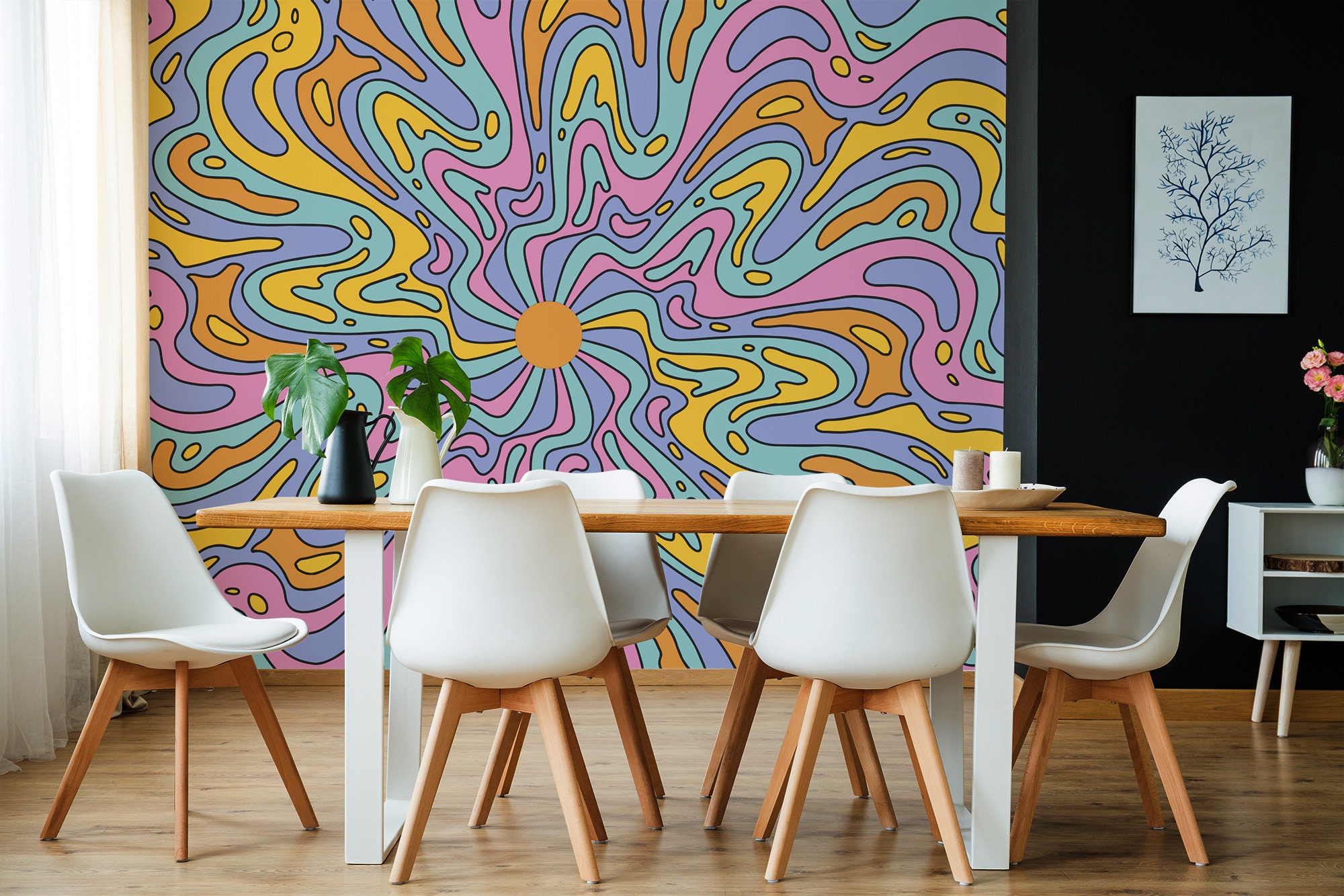 Groovy Removable Vinyl Mural / Peel and Stick Psychedelic - Etsy