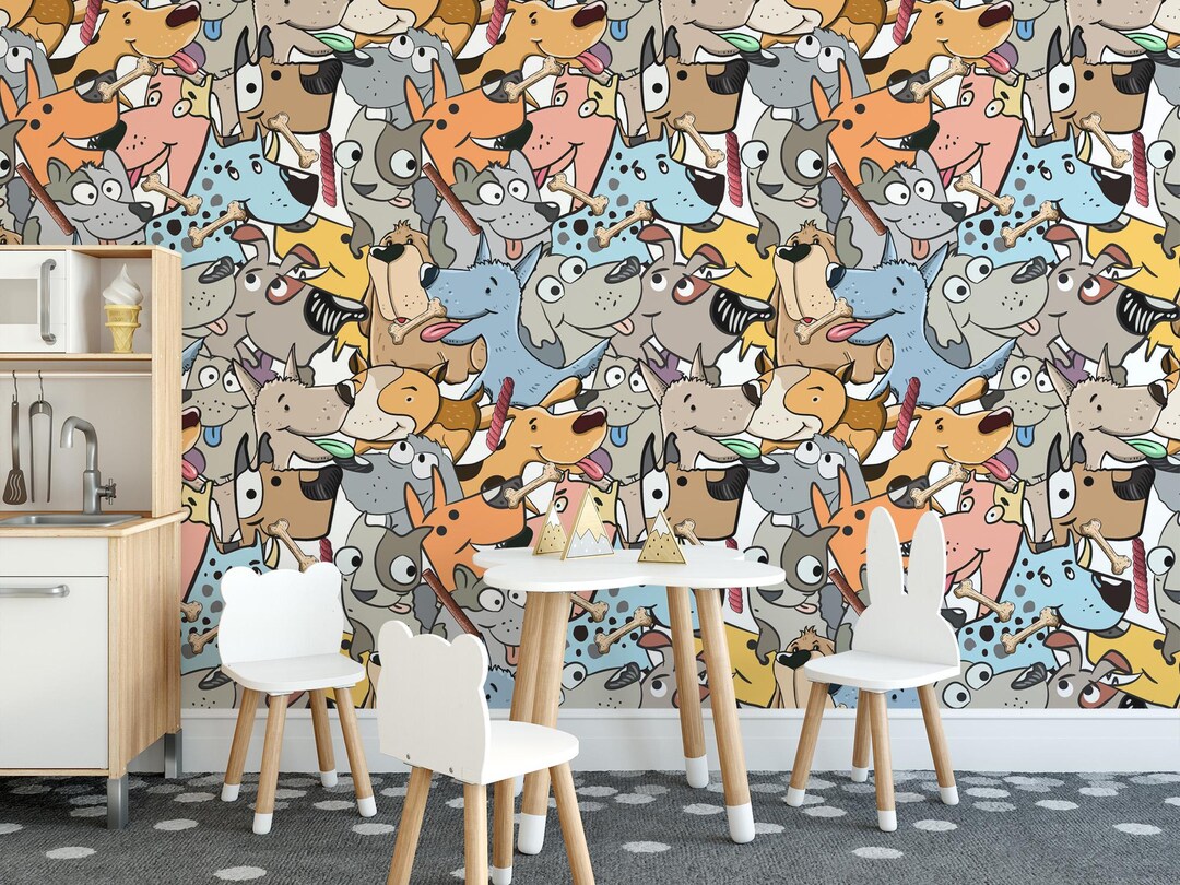 Cartoon Dogs Wallpaper – Playful Pets Wall Mural (removable Self ...