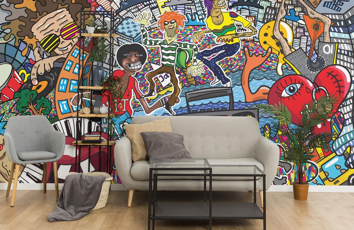 Funky Graffiti Removable Vinyl Mural / Peel and Stick Street Art ...