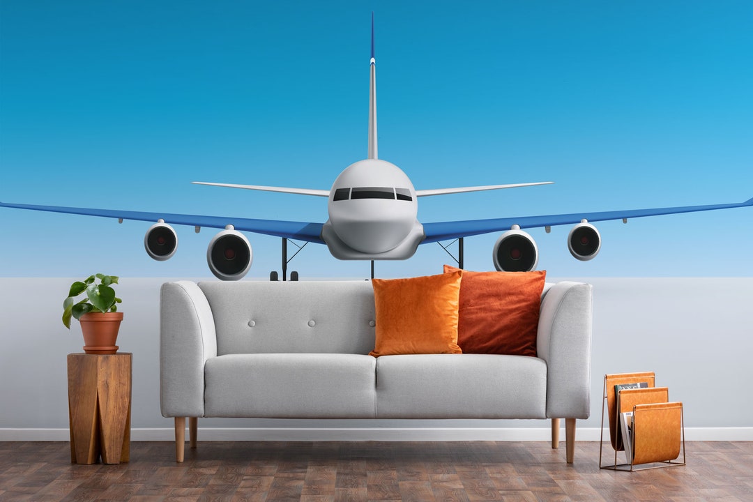 Airplane Removable Vinyl Mural / Peel and Stick Sky Wallpaper ...