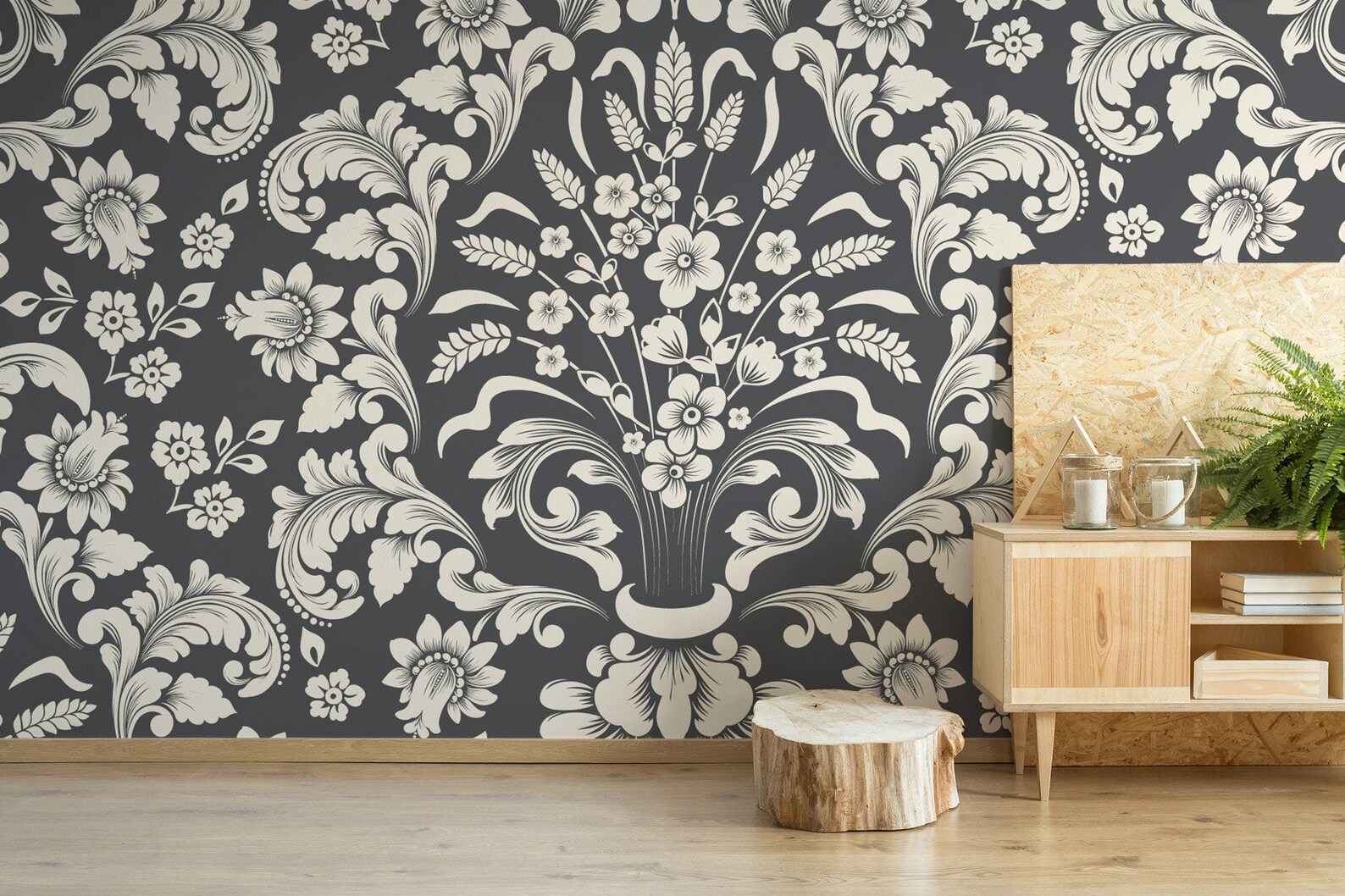 Damask Removable Vinyl Mural / Peel and Stick Victorian Pattern ...