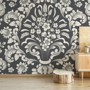 Damask Removable Vinyl Mural / Peel and Stick Victorian Pattern ...