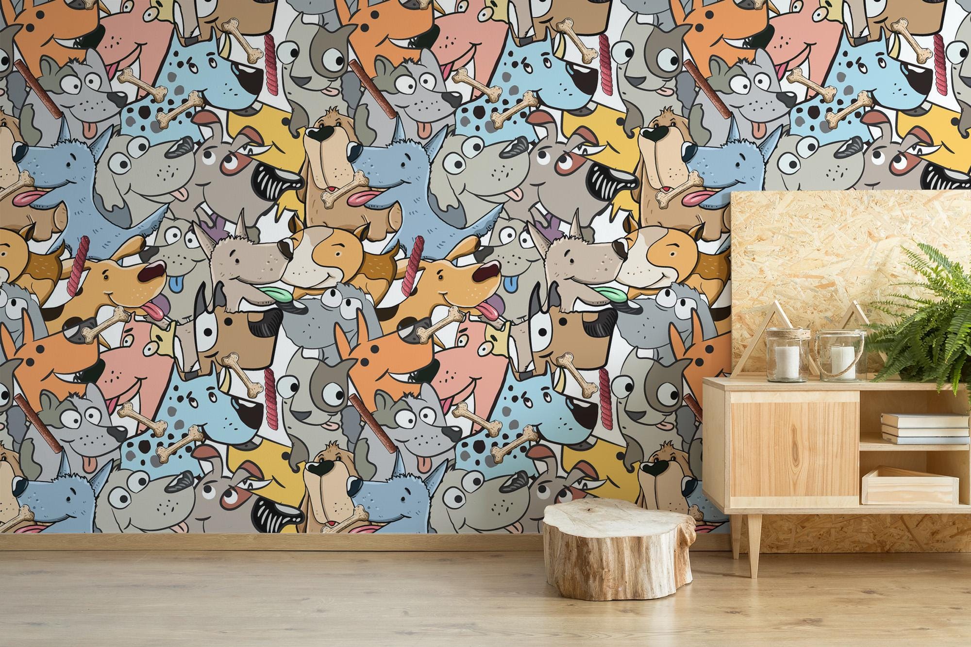 Cartoon Dogs Wallpaper – Playful Pets Wall Mural (removable Self ...