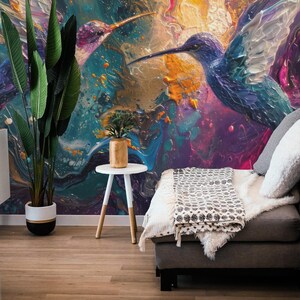 Painted Hummingbirds Mural – Colorful Peel and Stick Wallpaper - Etsy