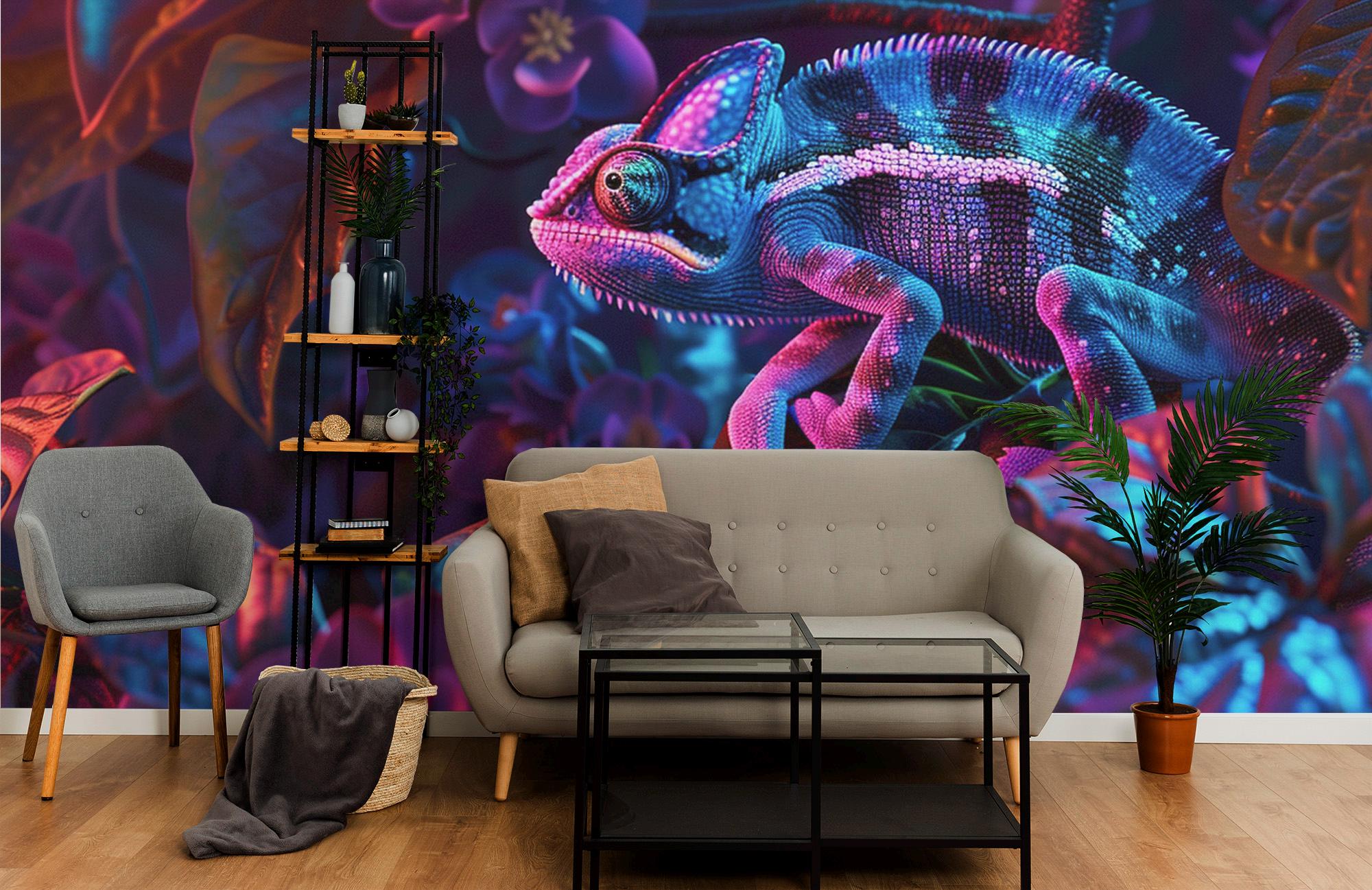 Chameleon in Neon Lights Removable Vinyl Mural / Peel and Stick Neon ...