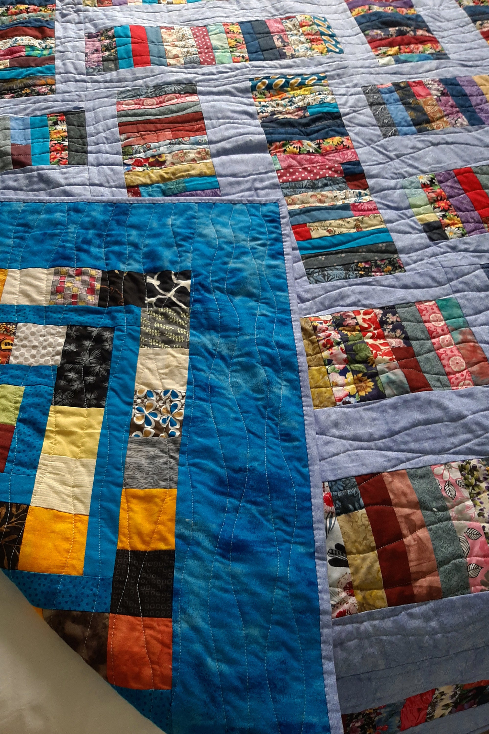 Patchwork Quilt, Handmade, Reversible, Colourful, Vibrant, Blues, Mauve ...