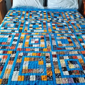 Patchwork Quilt, Handmade, Reversible, Colourful, Vibrant, Blues, Mauve ...