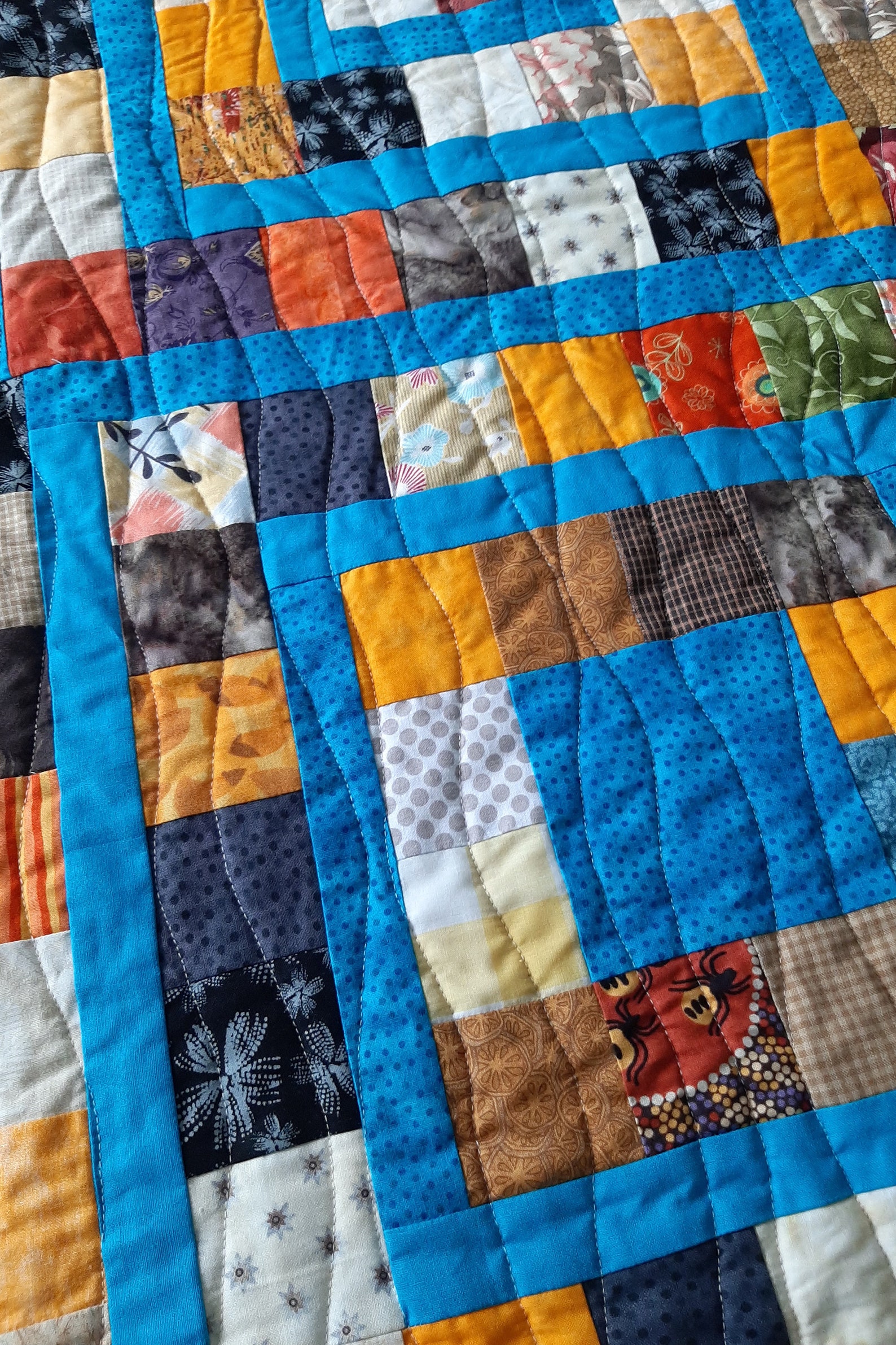 Patchwork Quilt, Handmade, Reversible, Colourful, Vibrant, Blues, Mauve ...