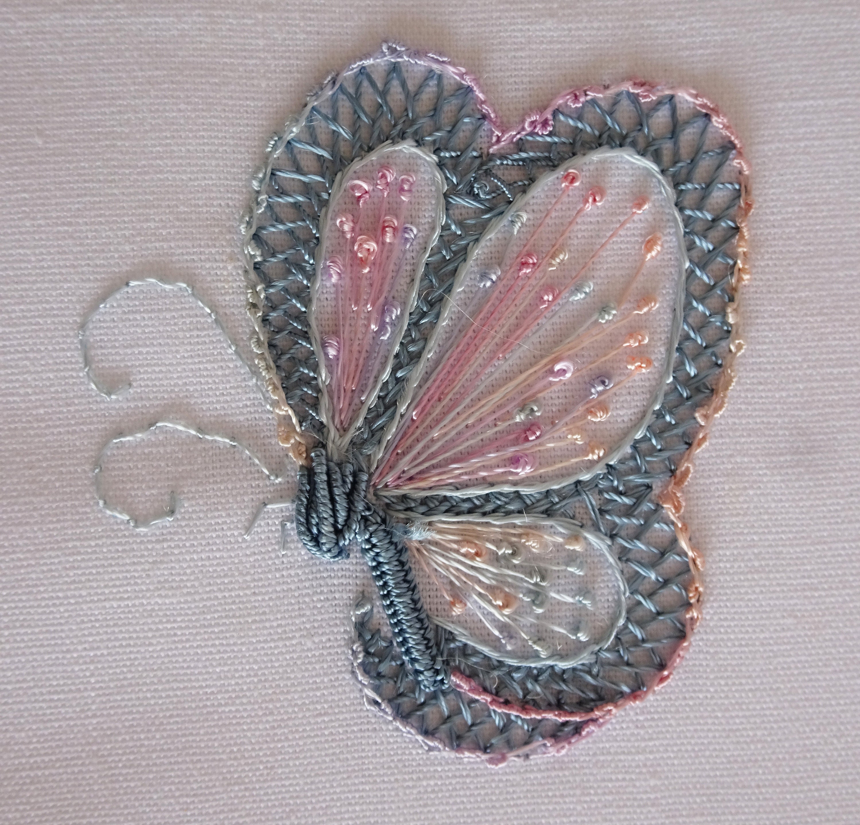 Brazilian Embroidery in Frame, Rayon Threads, Pink Fuchsia, Blue ...