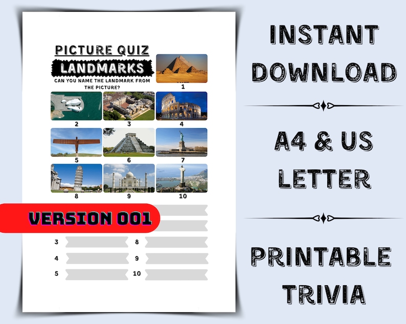 Printable Picture Quiz - Landmarks | Pub Quiz Picture Round | Famous ...