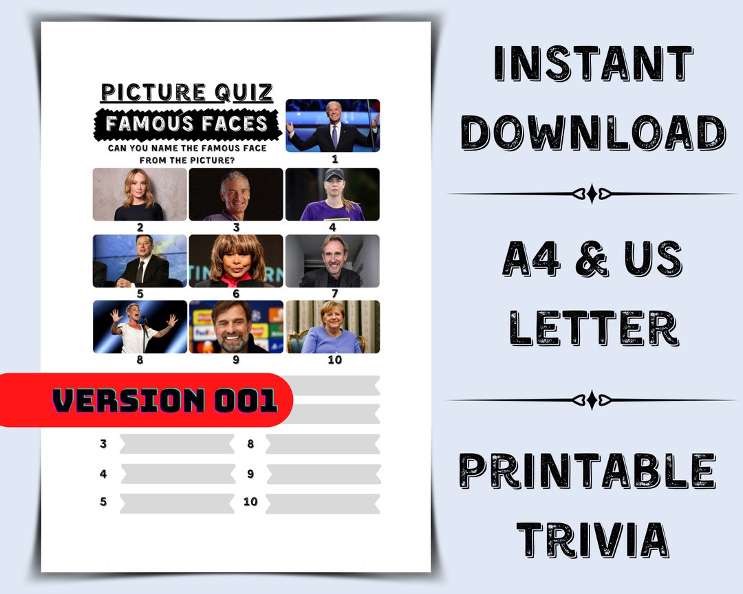 Printable Famous Faces Picture Quiz | Pub Quiz Picture Round | Famous ...
