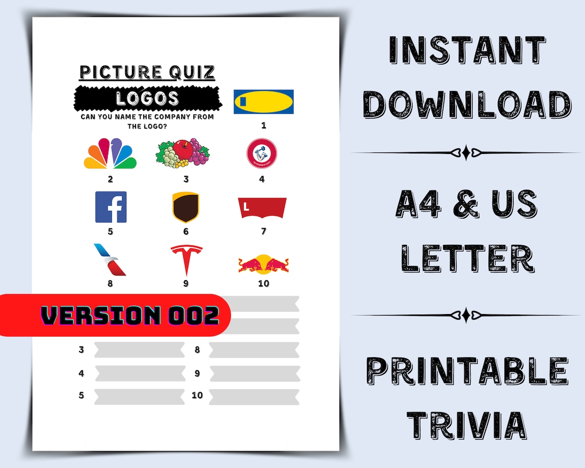 Printable Logo Picture Quiz | Pub Quiz Picture Round | Logo Trivia Quiz ...