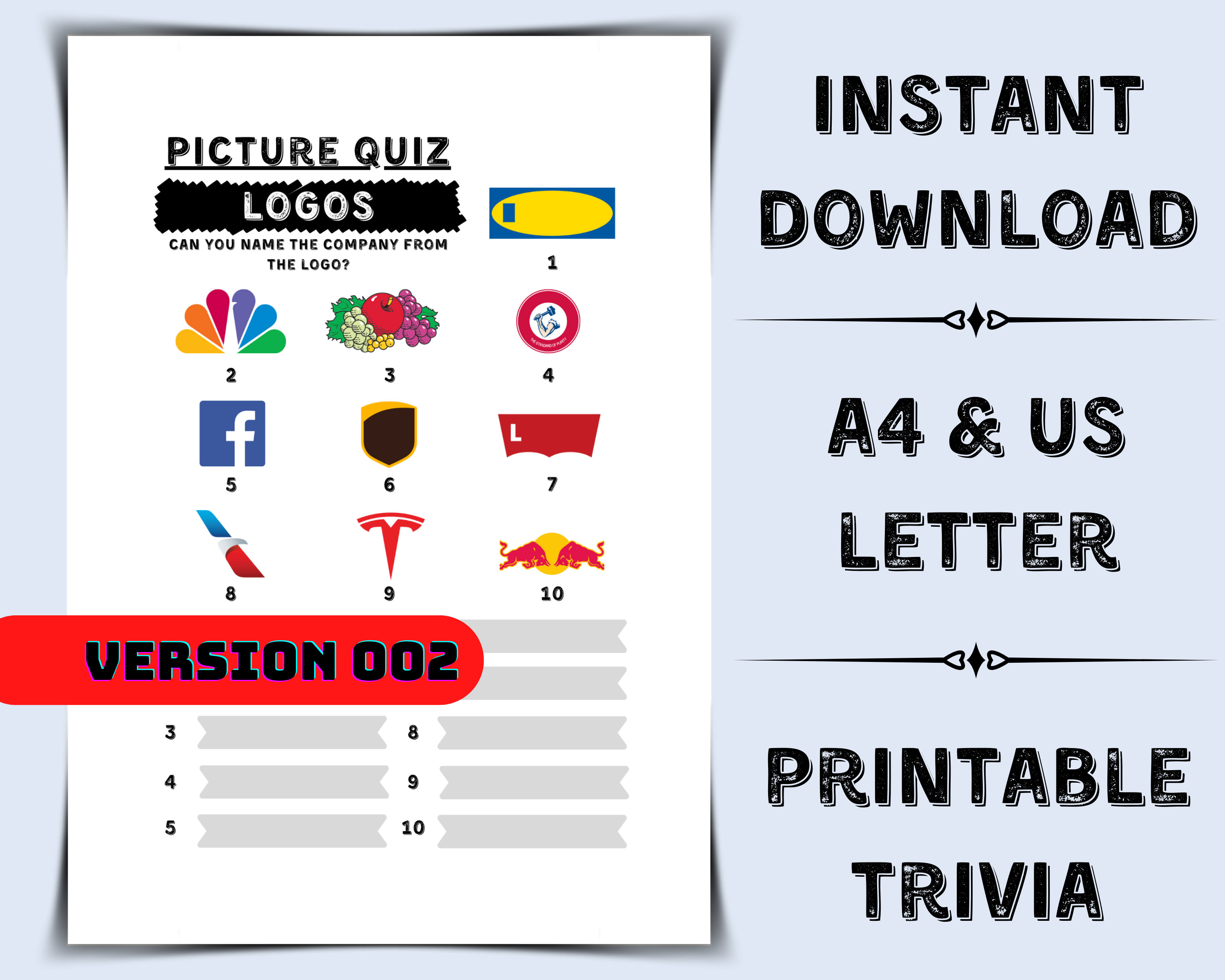 Printable Logo Picture Quiz | Pub Quiz Picture Round | Logo Trivia Quiz ...