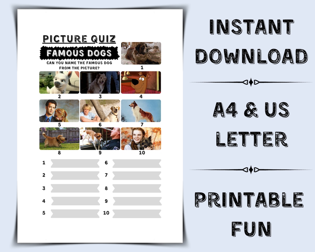 Famous Dogs Picture Quiz: Printable Pub Quiz (PDF) - Etsy
