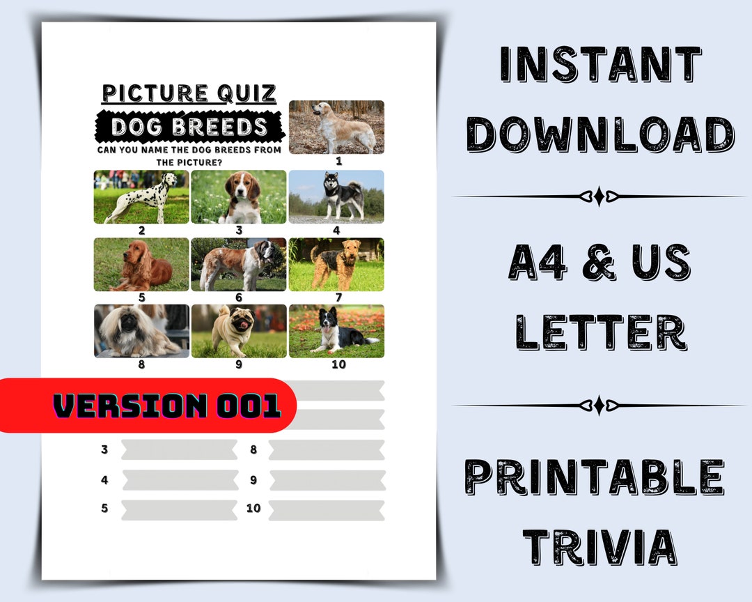 Dog Breeds Picture Quiz: Printable Trivia Game (PDF) - Etsy