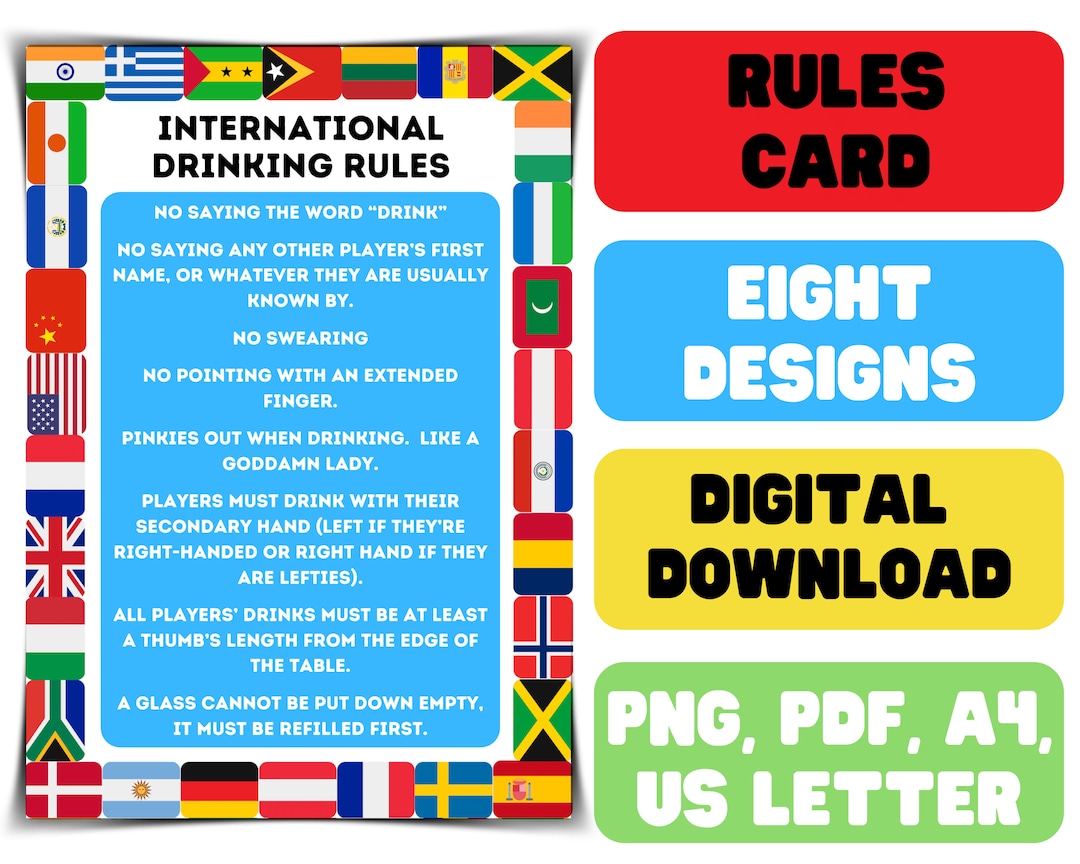 International Drinking Rules Card Game: 8 Designs (digital Download ...