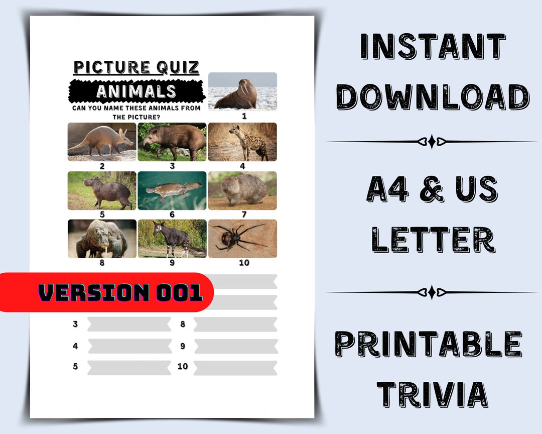 Printable Animal Picture Quiz: Trivia Game (instant Download) - Etsy UK