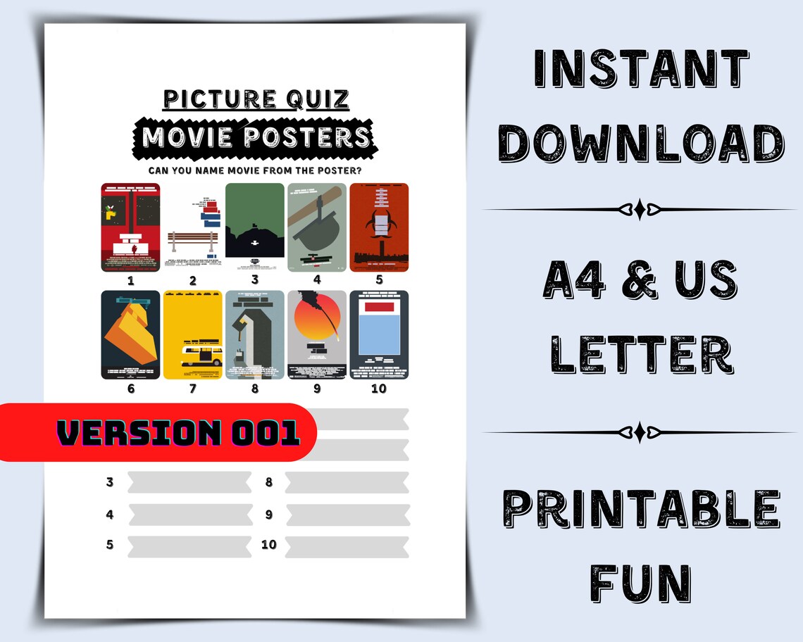 Printable Movie Posters Picture Quiz | Pub Quiz Picture Round | Film ...