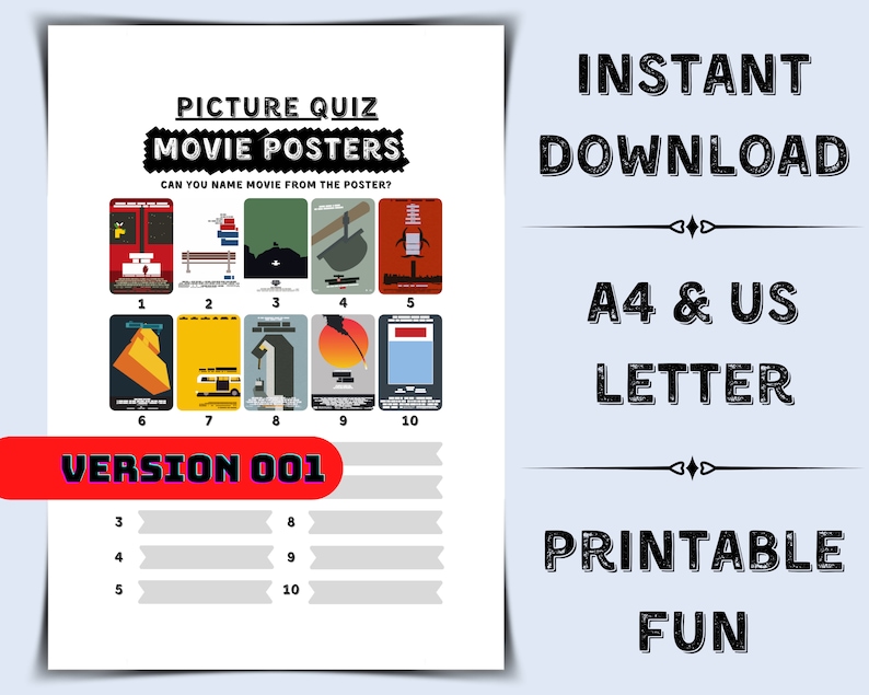 Printable Movie Posters Picture Quiz | Pub Quiz Picture Round | Film ...