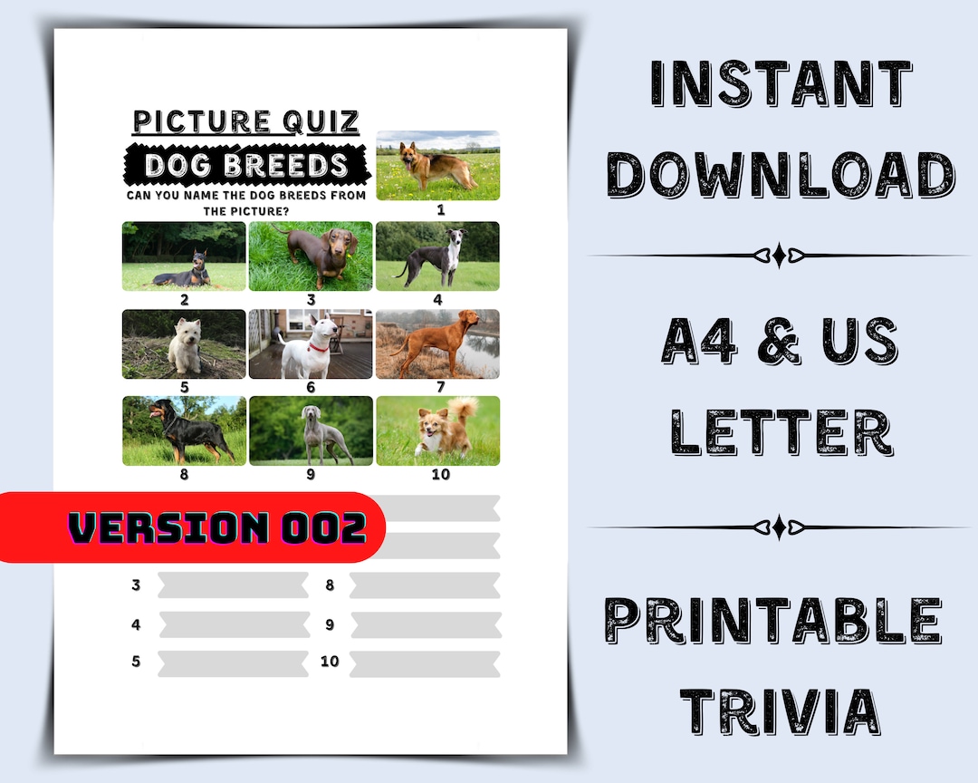 Printable Picture Quiz - Dog Breeds | Pub Quiz Picture Round | Dog ...